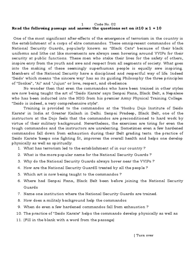 Read The Following Passage and Answer The Questions Set On It10 X 1 10 ...