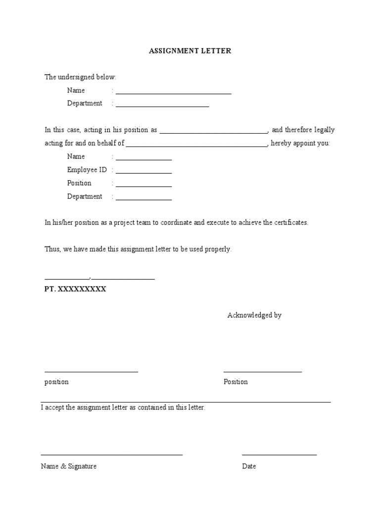 Assignment Letter Template Sample | PDF