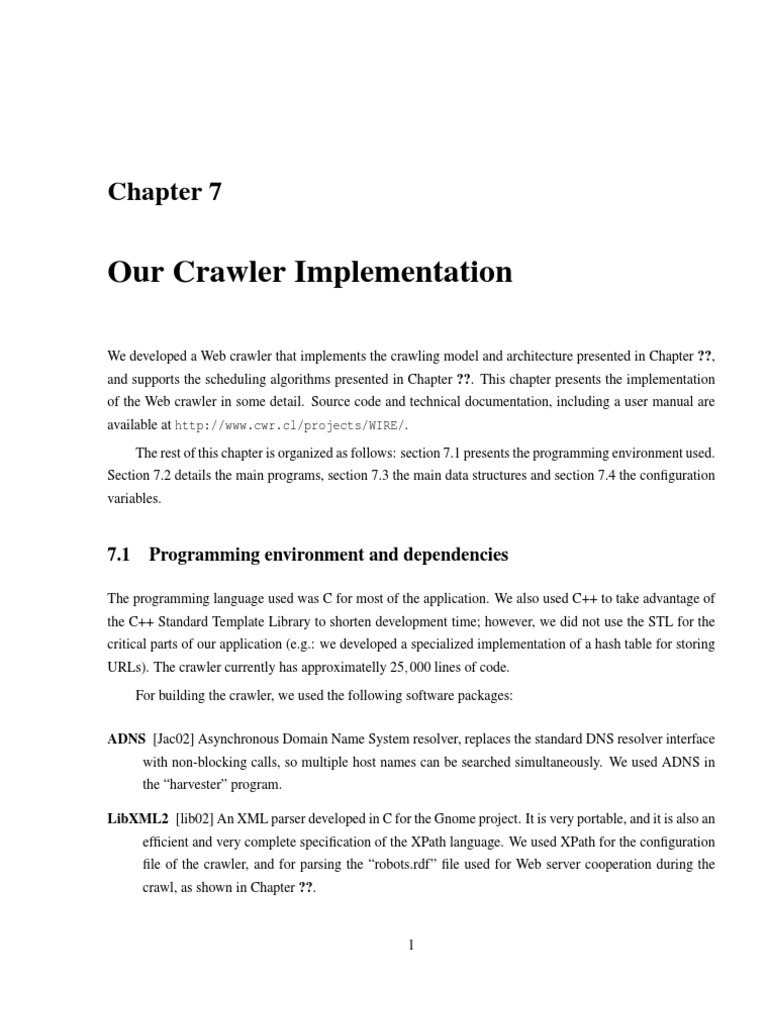 Our Crawler Implementation: 7.1 Programming Environment and ...