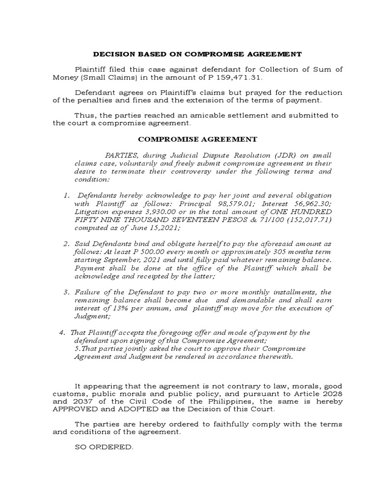 Decision Based On Compromise Agreement | PDF