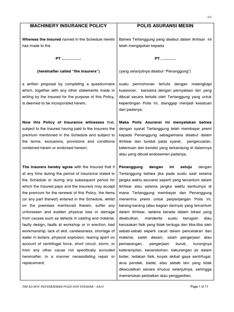 MB Standar Wording | PDF