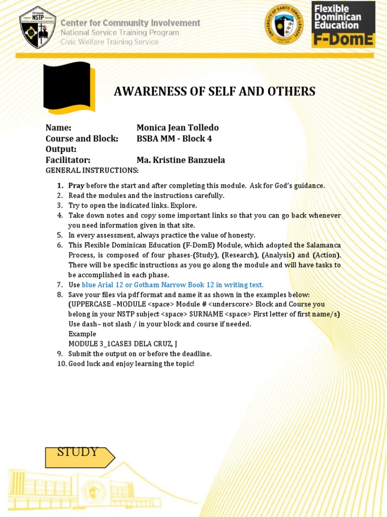 Answer Sheet - NSTP - Module 2 - Self-Awareness-and-Others | PDF | Idea ...