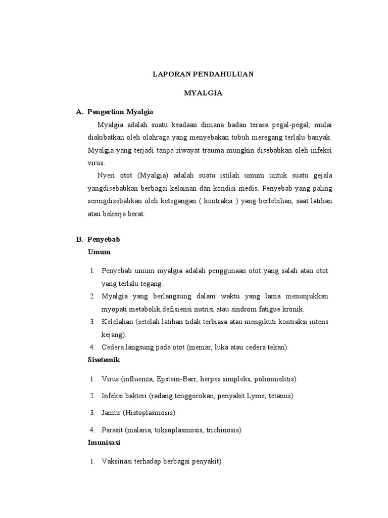 Laporan Pendahuluan Myalgia | PDF