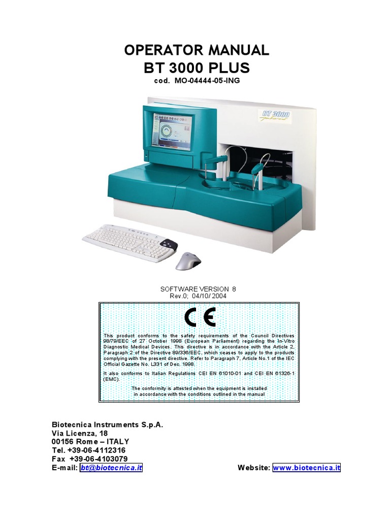 BT3000 Chemistry Analyzer User Manaul | PDF | Spectrophotometry ...