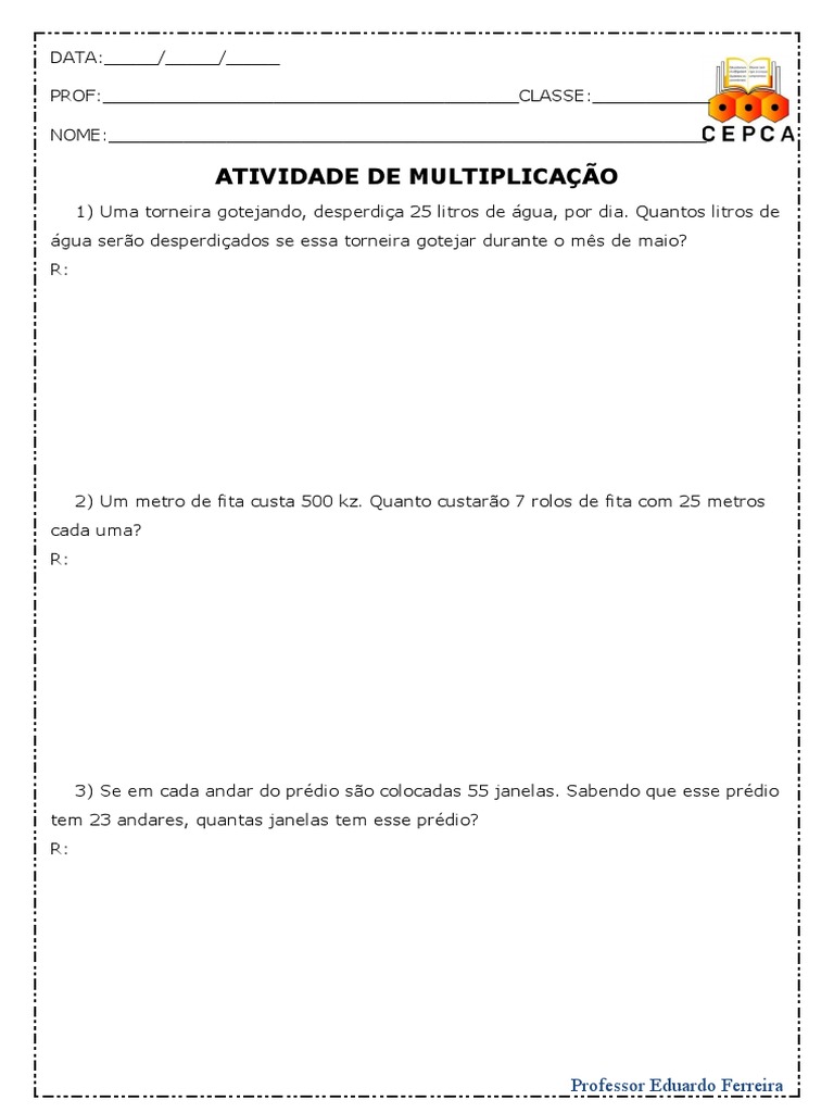 Atividade de Matematica Multiplicacao 5 Ano | PDF