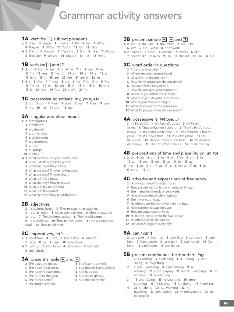 English File 4e Elementary TG PCM Grammar Answers | PDF | Verb | Syntax