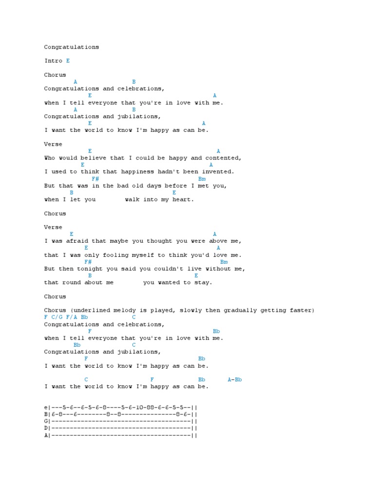 Congratulations Chords | PDF | Song Structure | Songs