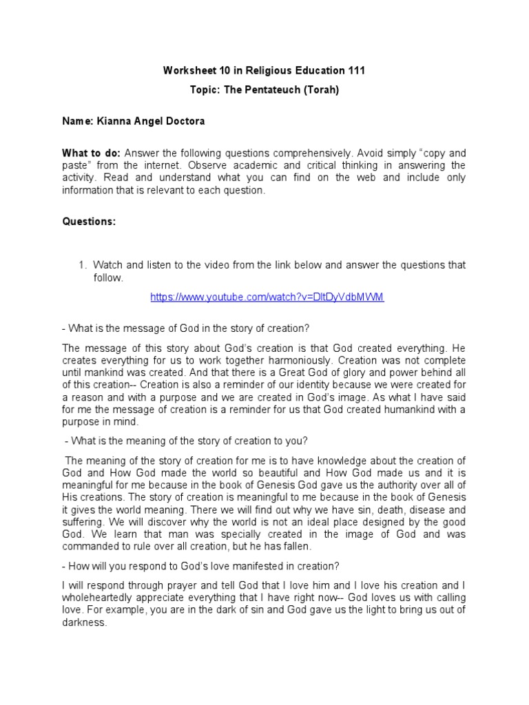 Religious Education Worksheet | PDF | Isaac | Abraham