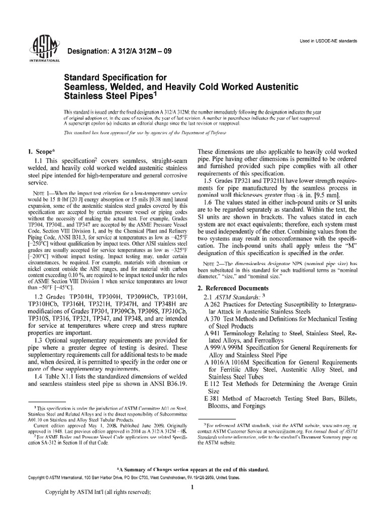 Astm A312-09 | PDF