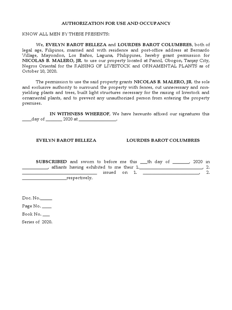 Authorization For Use and Occupancy - Nicolas B - Malero JR | PDF | Law