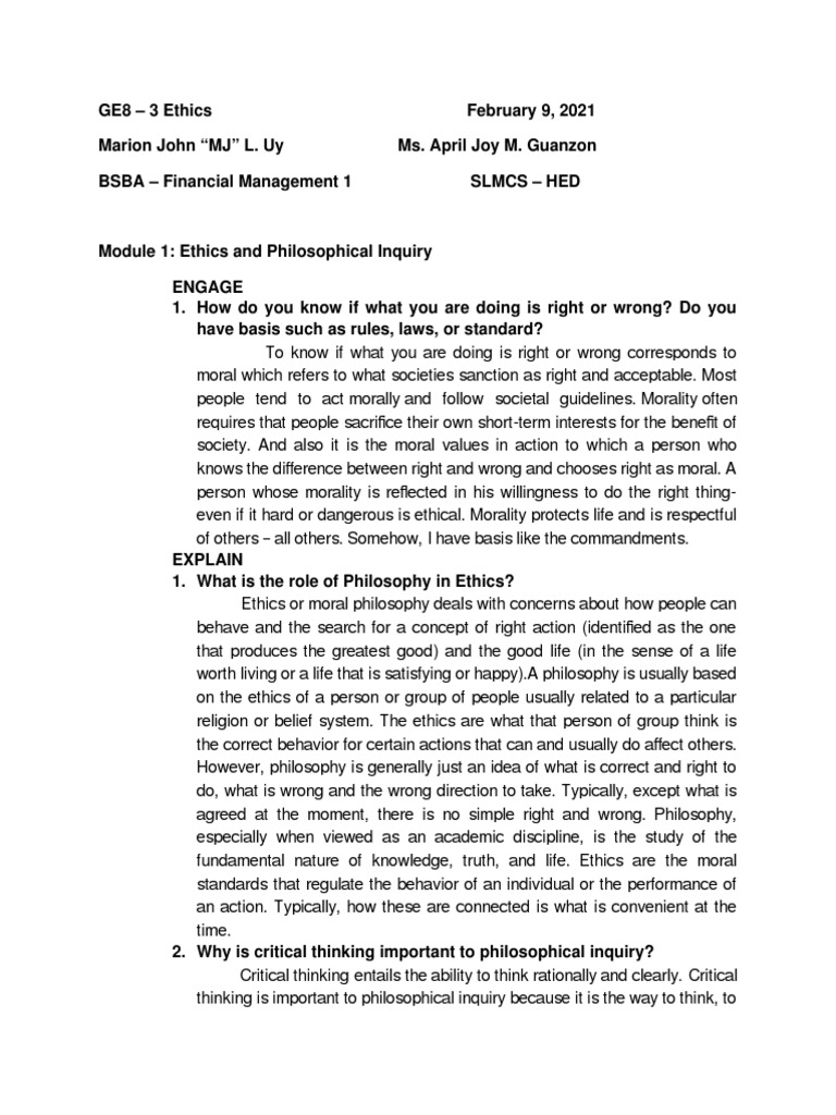 Ethics | PDF | Morality | Integrity