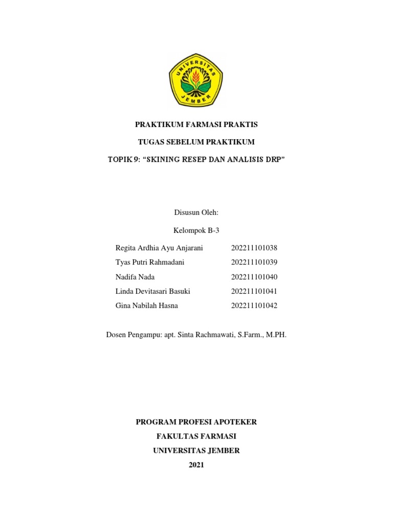 B-3 - Tugas Sebelum Praktikum Skrining Dan Analisa DRP | PDF