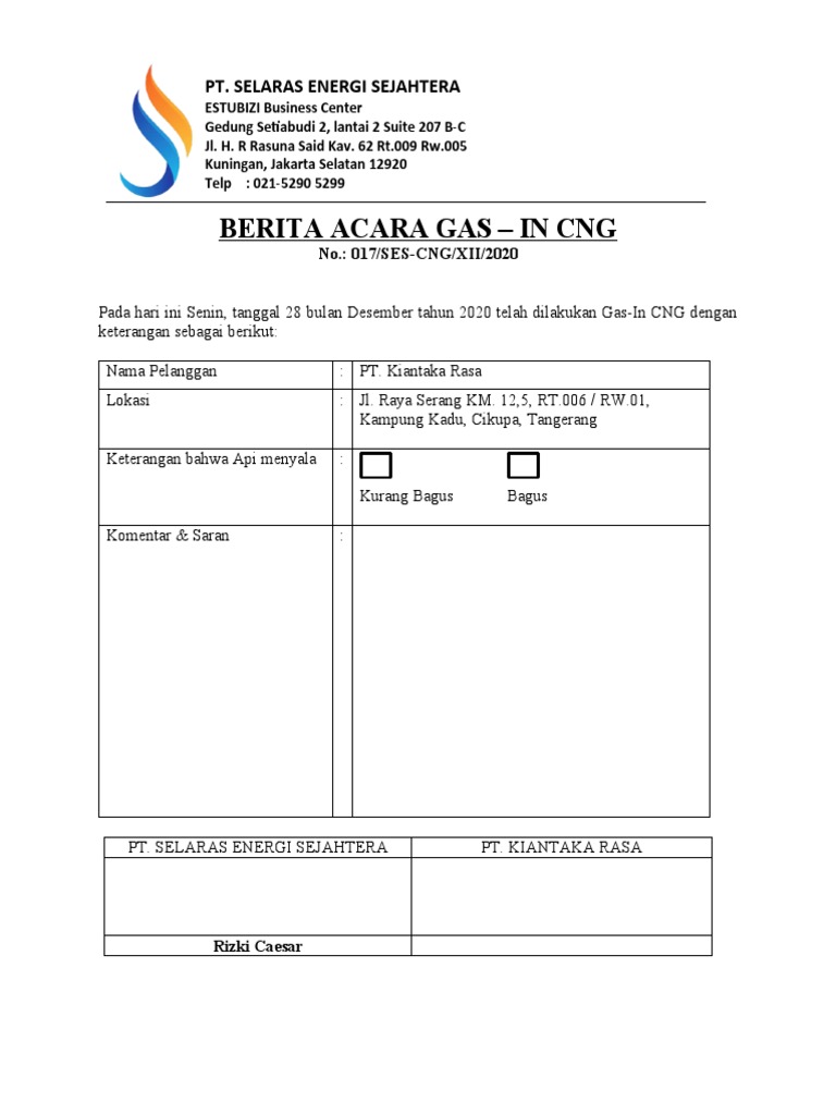Pengisian Gas CNG untuk Pelanggan PT. Kiantaka Rasa | PDF