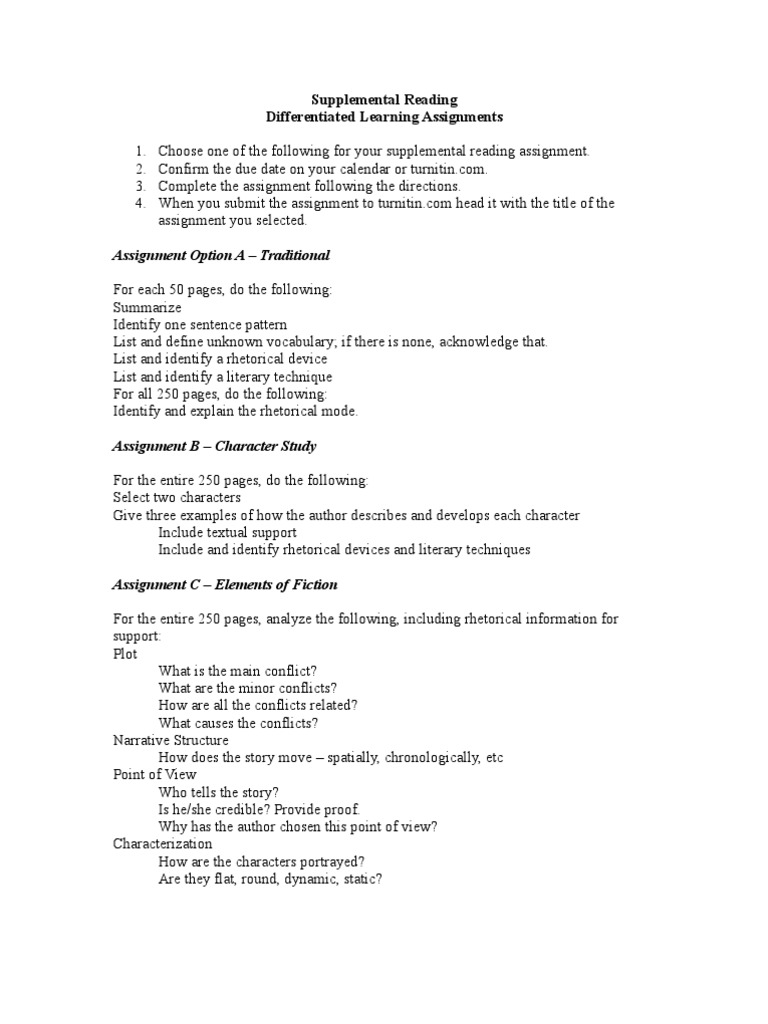 Differentiated Reading Assignments Guide | PDF | Narration | Plot ...