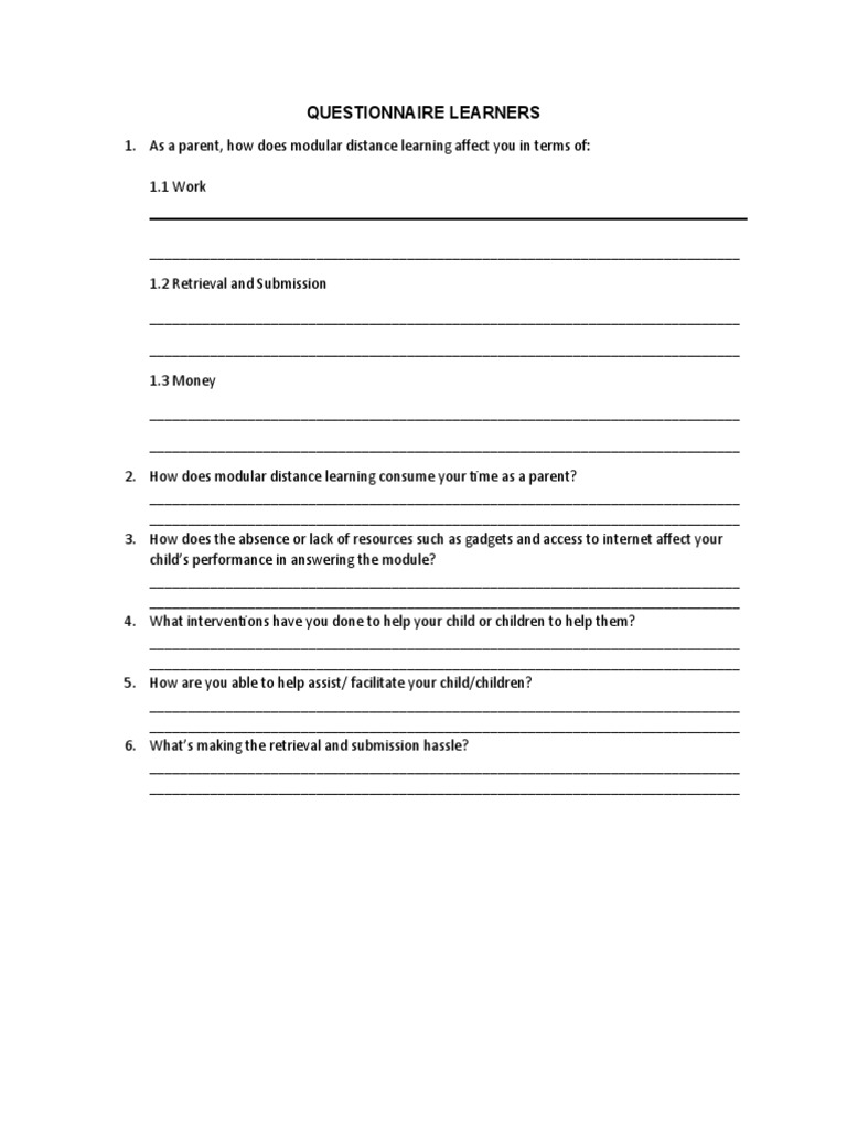 Questionnaire Learners | PDF