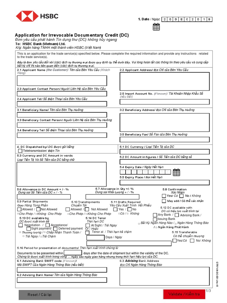 Documentary Credit Application (HSBC) | PDF