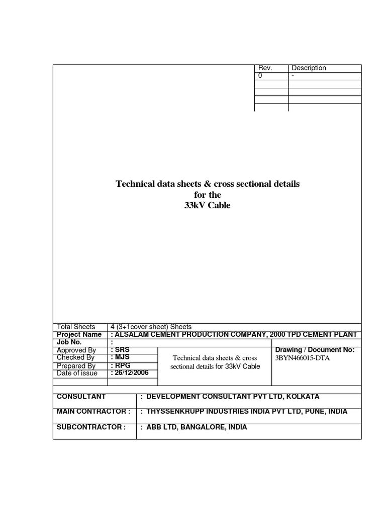 Technical Data Sheets & Cross Sectional Details of 33kV XLPE Cables | PDF | Wire | Alternating ...