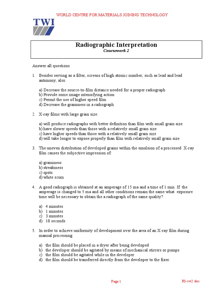 Radiographic Interpretation: Coursework 2 | PDF | Radiography | X Ray