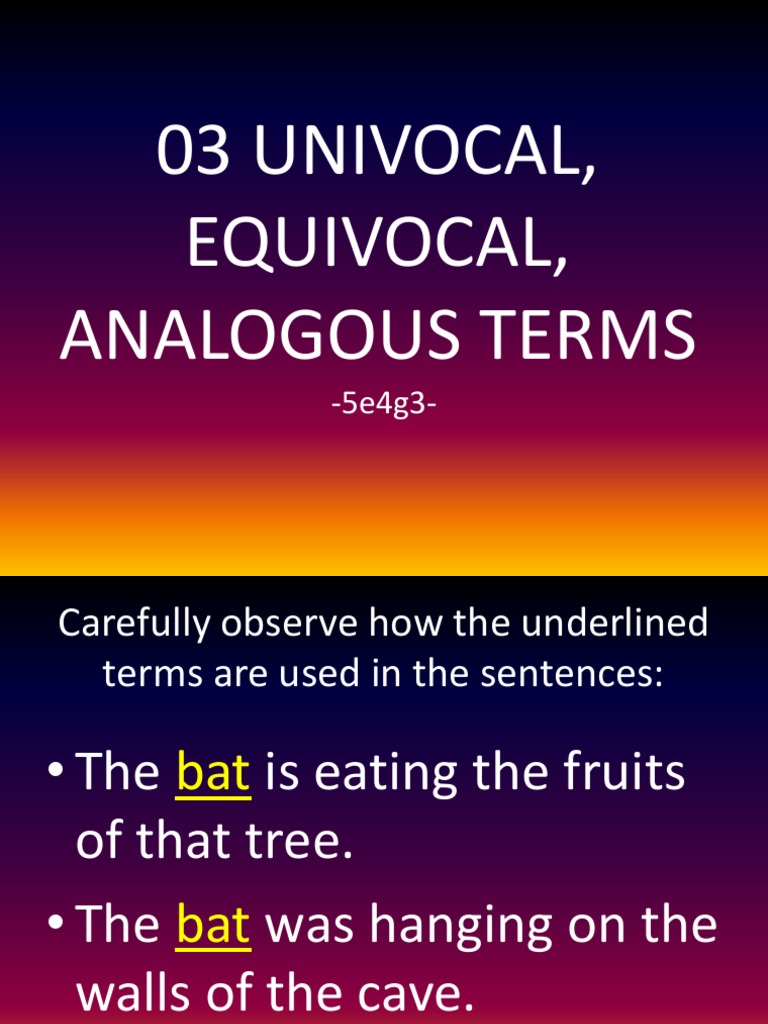 03 Univocal Equivocal Analogous Terms PDF Anatomical Terms Of