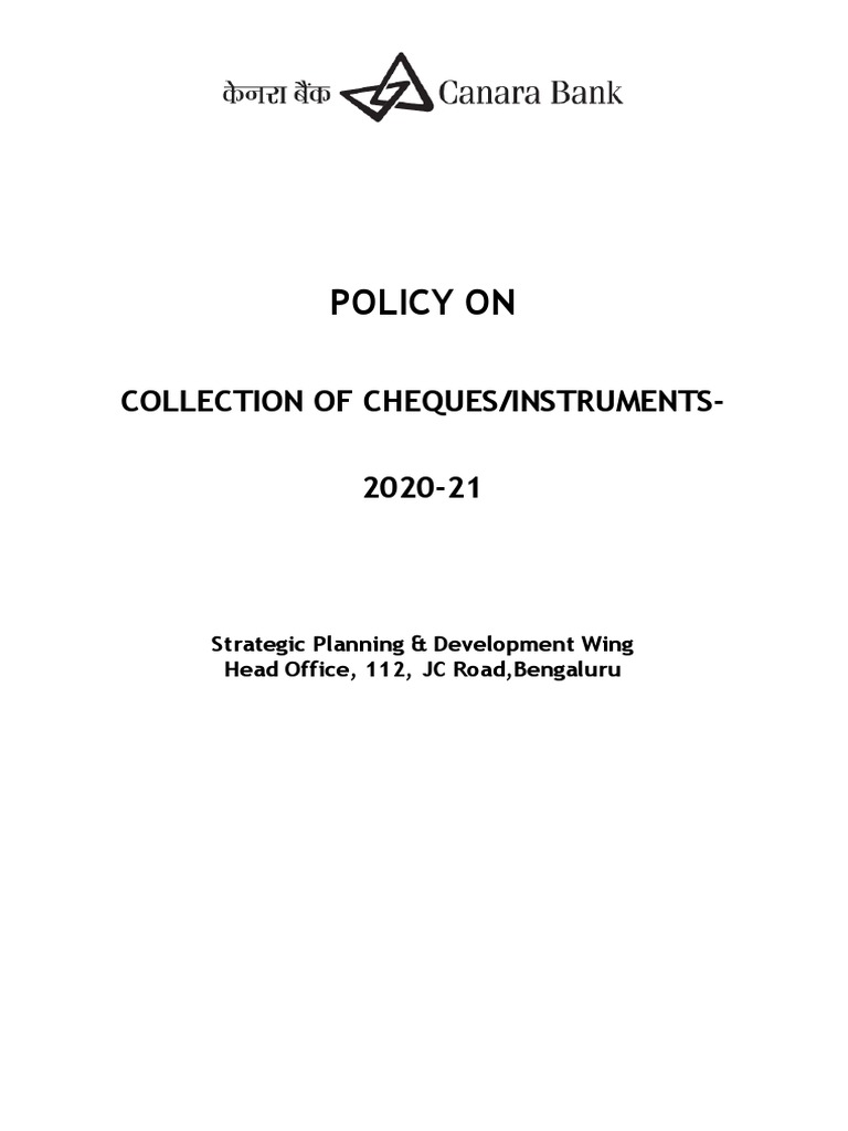 Cheque Collection Policy 2020 21 | PDF | Cheque | Payments
