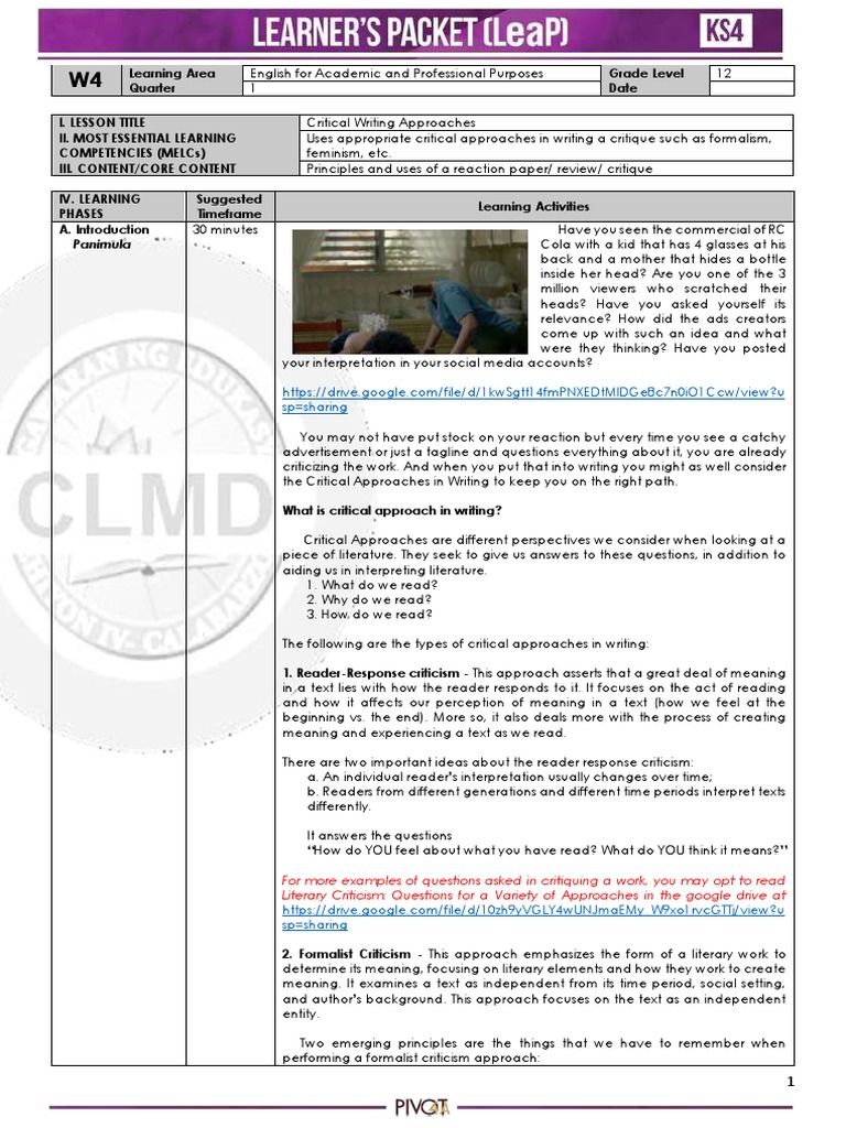 Applied12 EAPP Q3 W4 LeaP | PDF | Patriarchy | Criticism