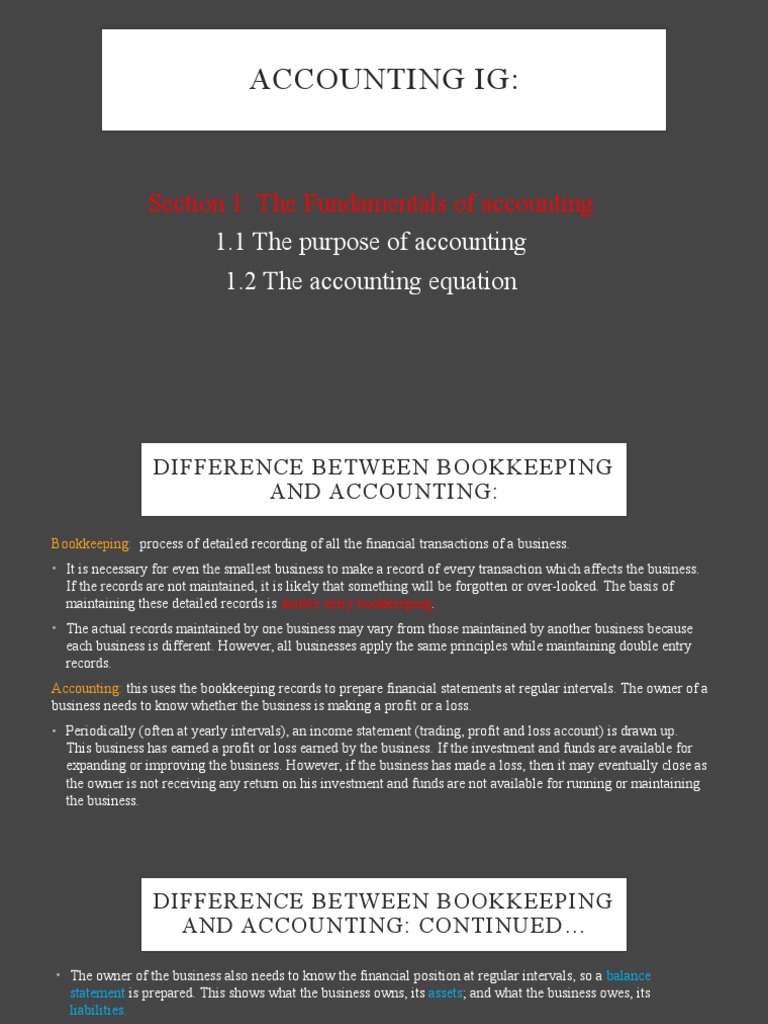 Accounting IG Section 1.1 The Fundamentals of Accounting Section 1.2 ...