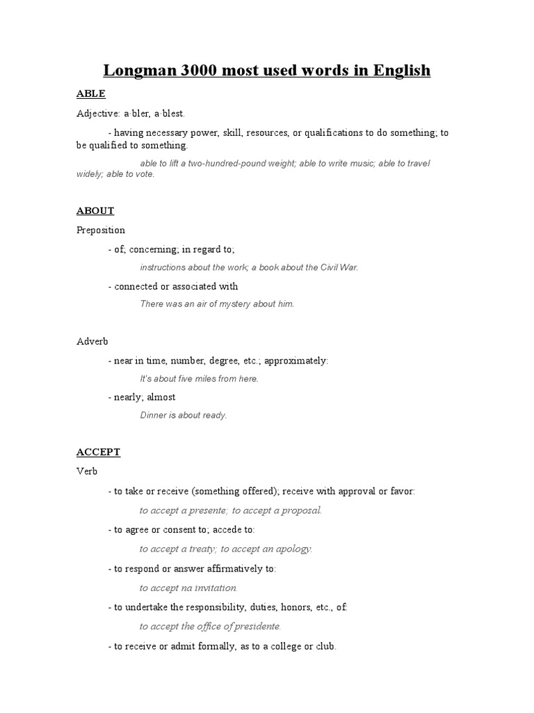 Longman 3000 Most Used Words in English | PDF | Adverb | Verb