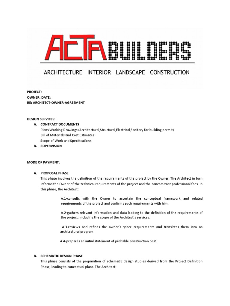 Owner Architect Agreement | PDF | Architect | Specification (Technical ...