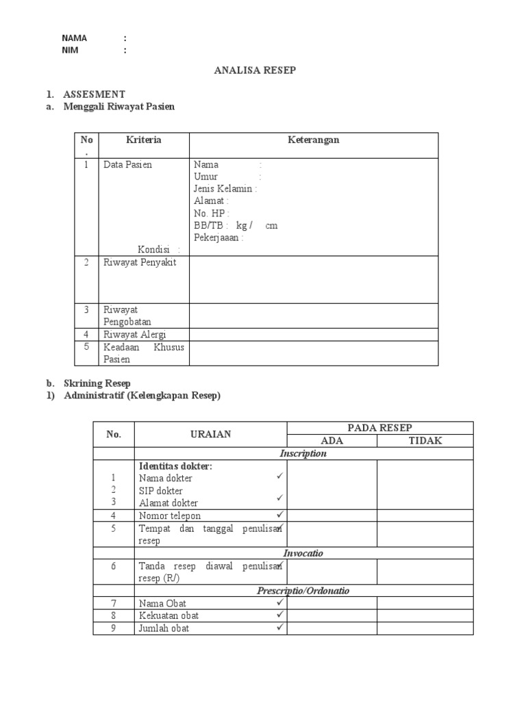 Form Analisa Resep | PDF