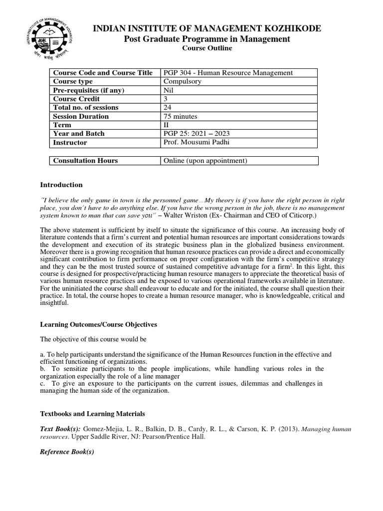 Course Outline HRM | PDF | Competence (Human Resources) | Employment