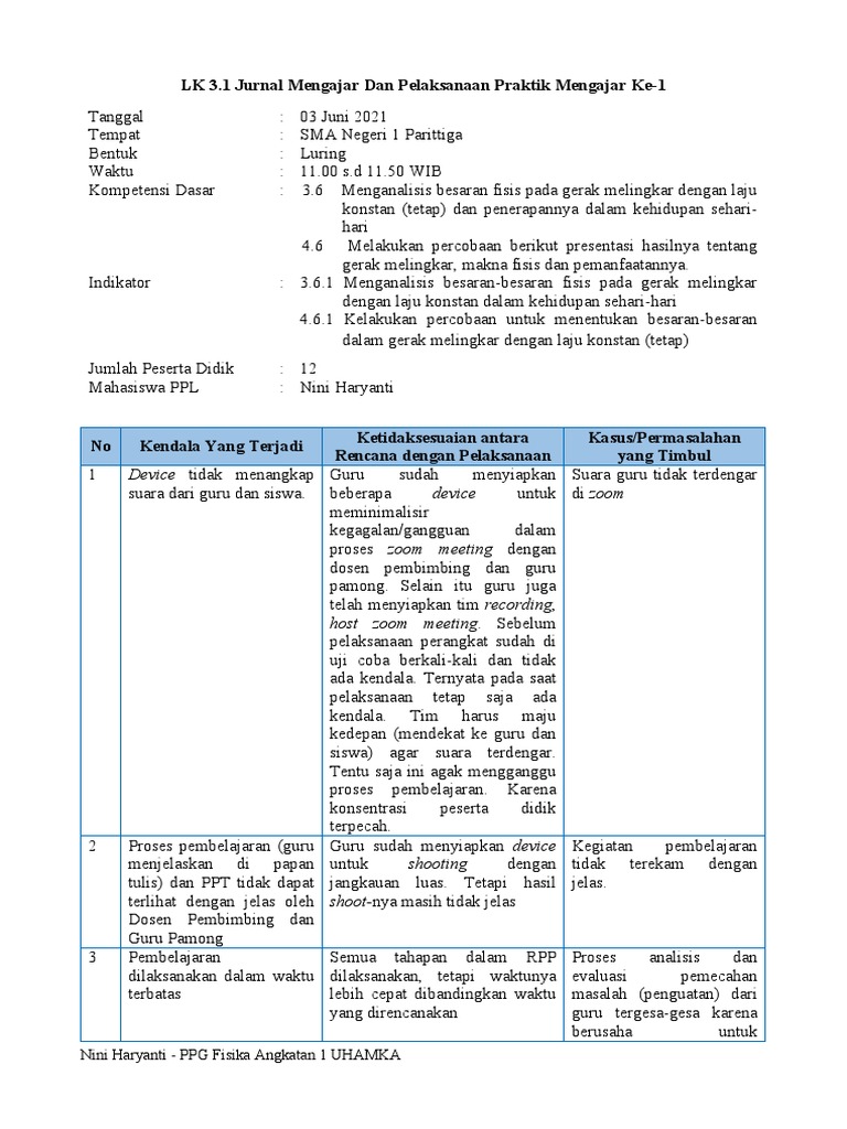 LK 3 Jurnal Mengajar PPL 1 | PDF