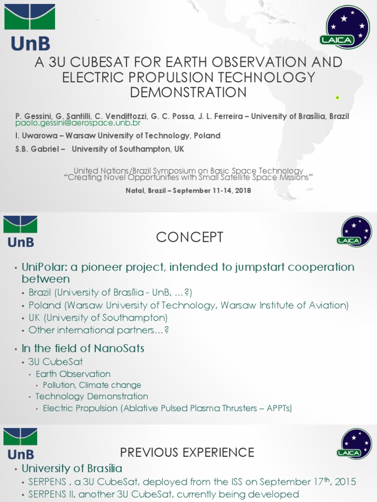 A 3U Cubesat For Earth Observation and Electric Propulsion Technology ...