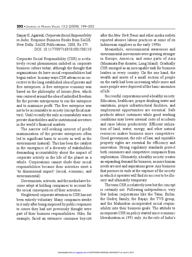 In India, Response Business Books From SAGE.: Ournal OF Uman Alues ...