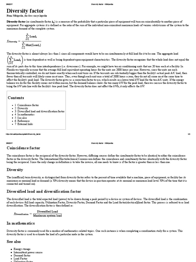 Diversity Factor: From Wikipedia, The Free Encyclopedia | PDF | Watt ...