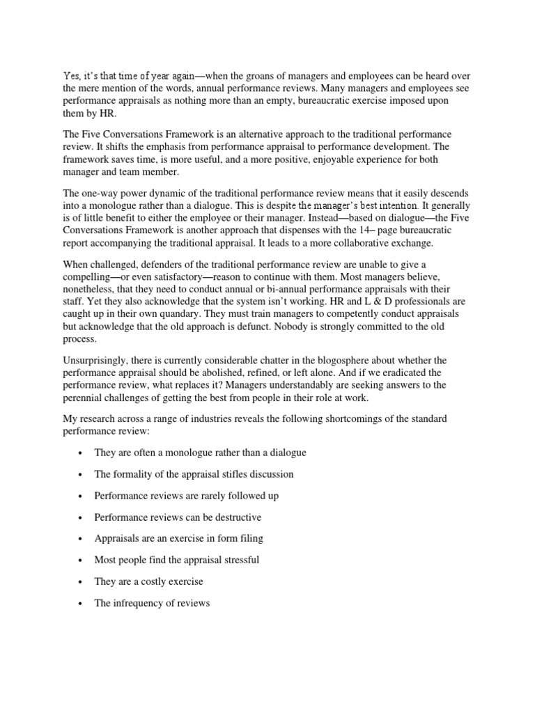 Five Conversations Framework Pdf Performance Appraisal