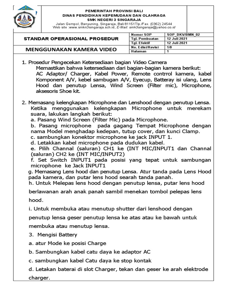 2, Sop Penggunaan Camera Video | PDF