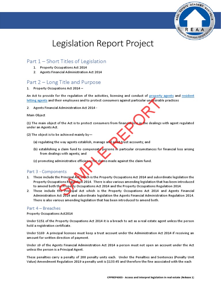 CPPREP4003 - Legislation Report (SAMPLE) | PDF | Property | Risk