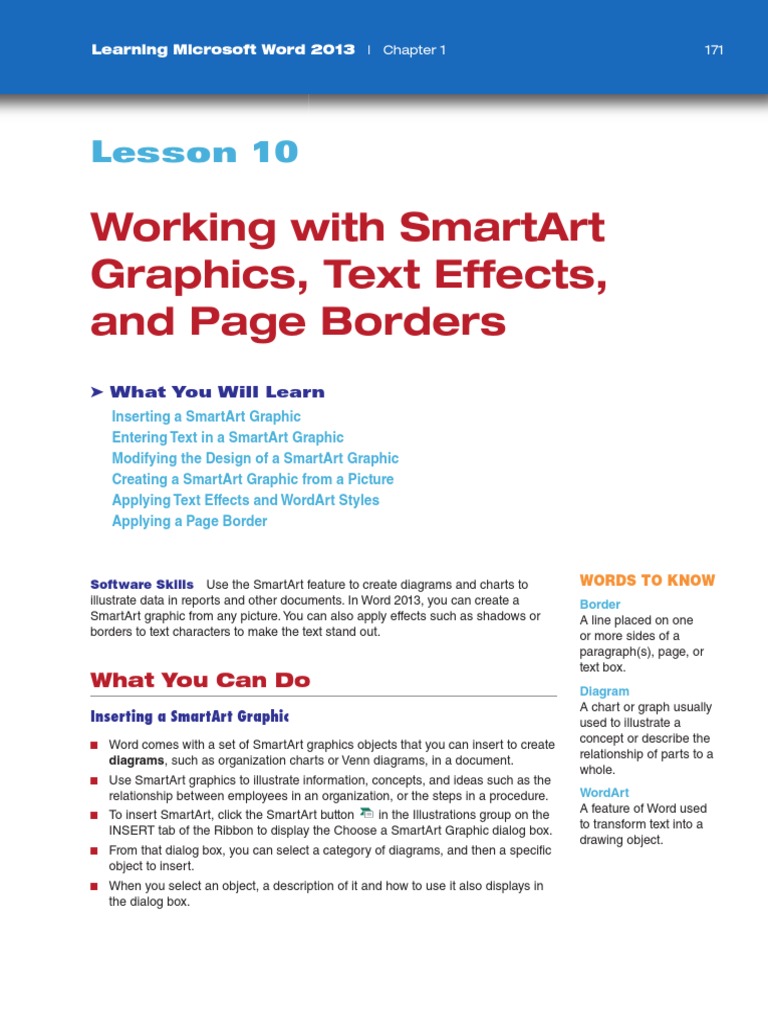 Working With Smartart Graphics, Text Effects, and Page Borders | PDF ...