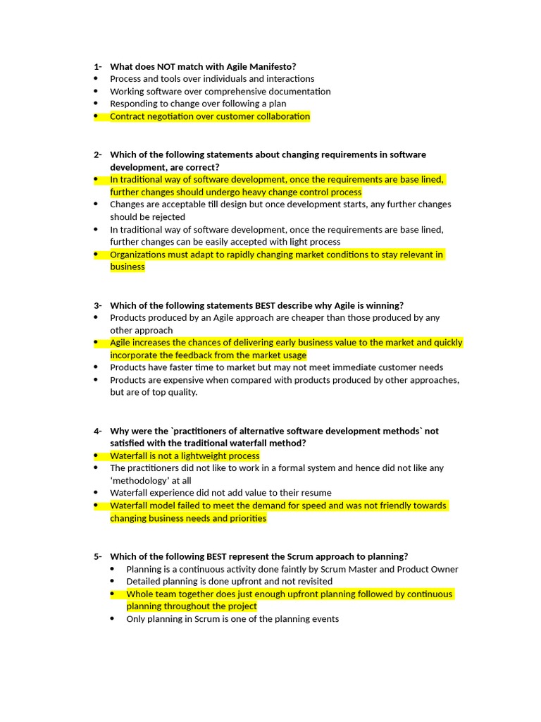 Agile Exam Questions and Answers 1 | Download Free PDF | Scrum ...