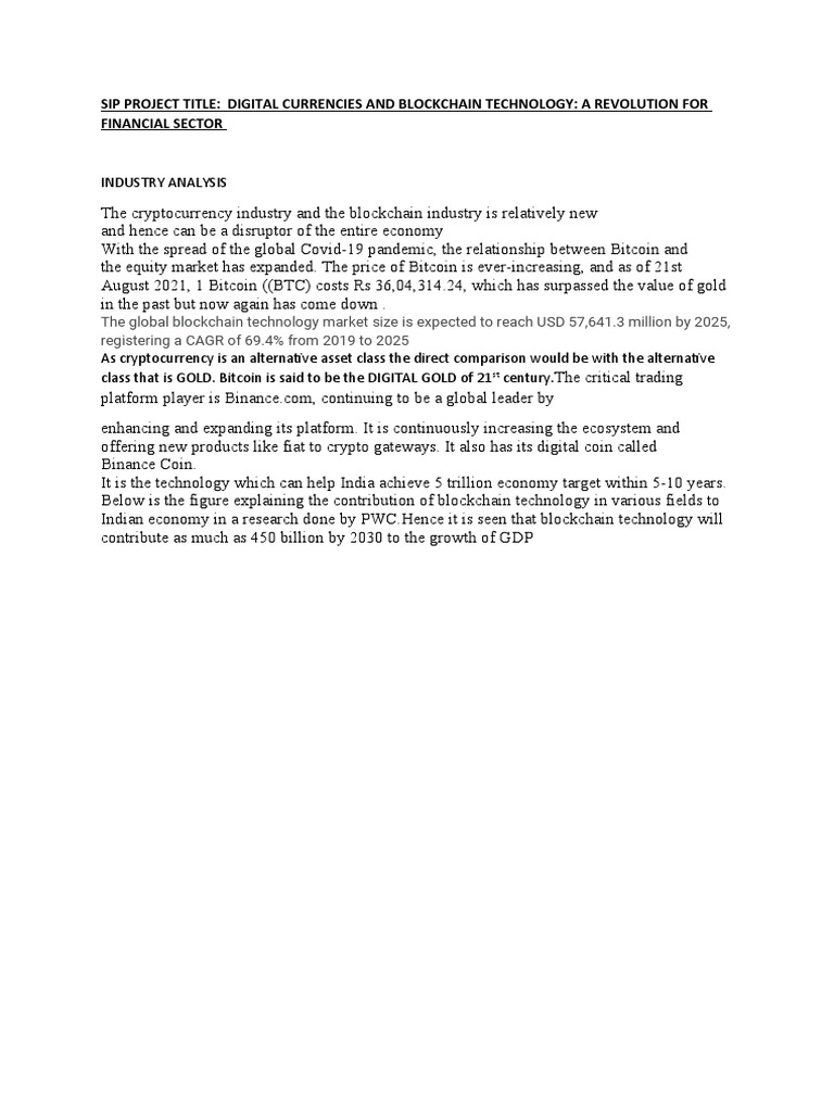 Industry Analysis: Sip Project Title: Digital Currencies and Blockchain ...