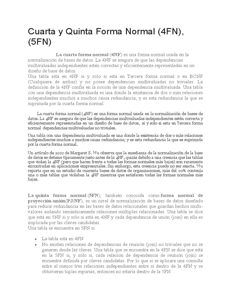 Cuarta y Quinta Forma Normal | PDF | Informática | Recuperación de ...