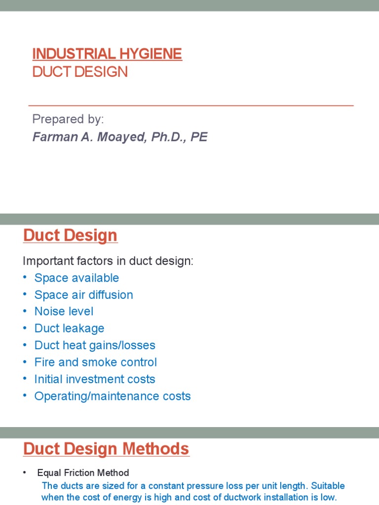 Industrial Hygiene: Duct Design | PDF | Duct (Flow) | Friction