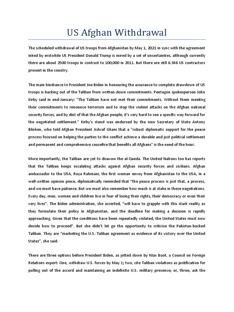 US Afghanistan Withdrawal | PDF | Taliban | International Relations
