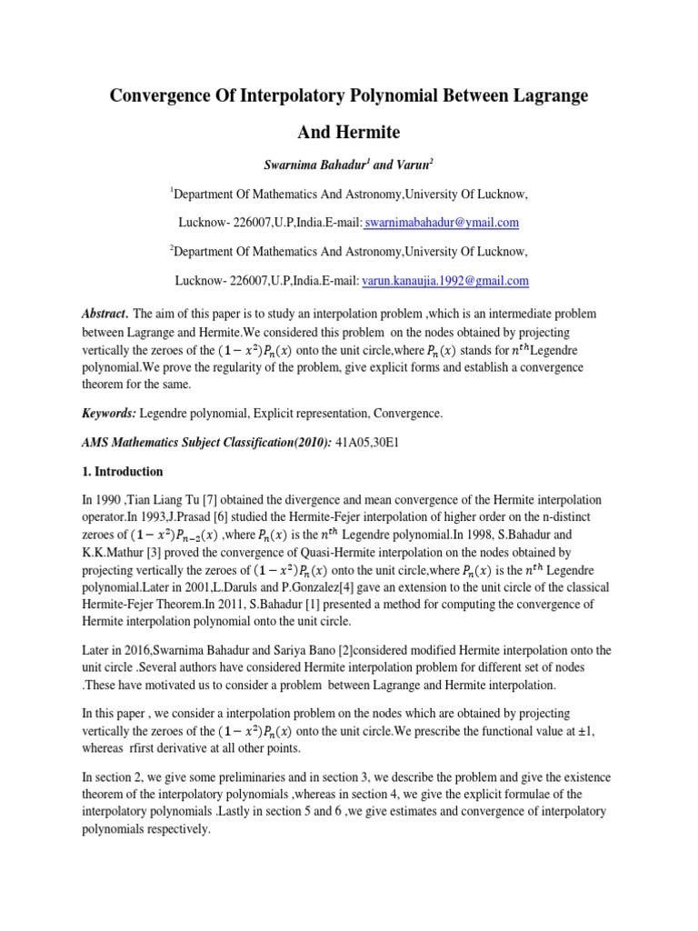 Convergence of Interpolatory Polynomial Between Lagrange and Hermite | PDF | Algorithms ...