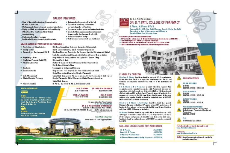 DYP College of Pharmacy Brochure | PDF | Pharmaceutical Industry | Pharmacy