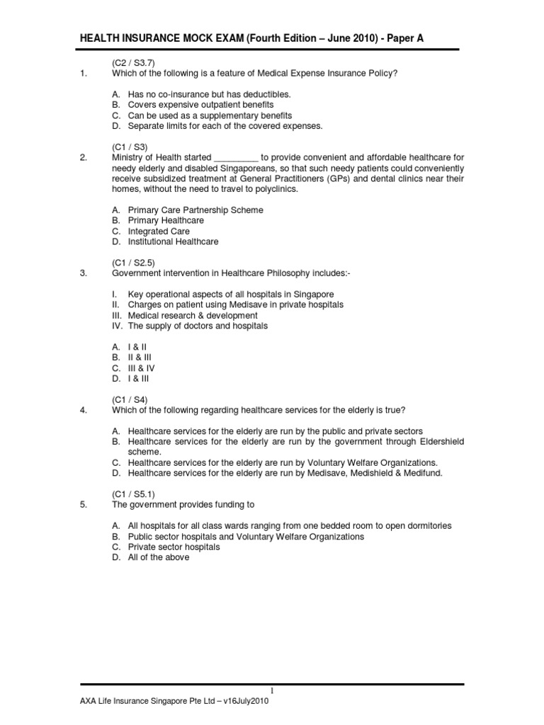 HEALTH INSURANCE MOCK EXAM GUIDE | PDF | Insurance | Health Care