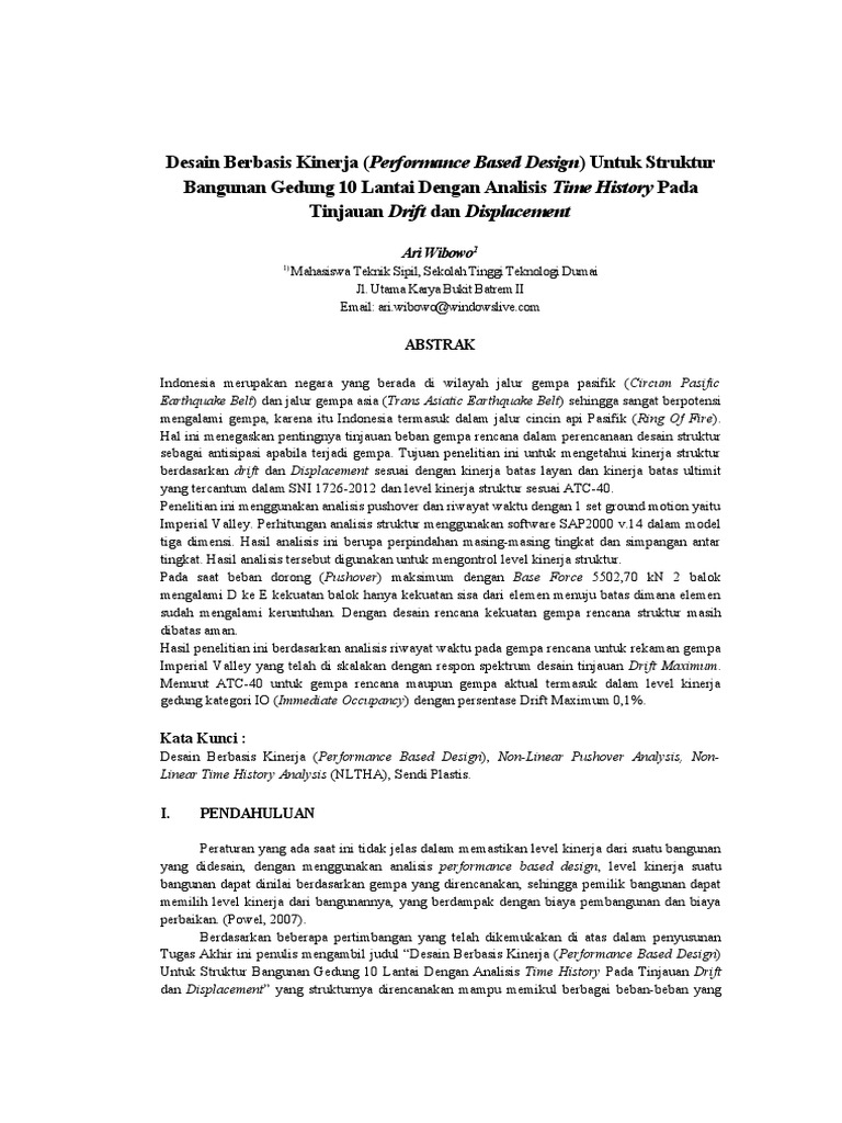 Jurnal TA Desain Berbasis Kinerja Analisis Time History OK | PDF