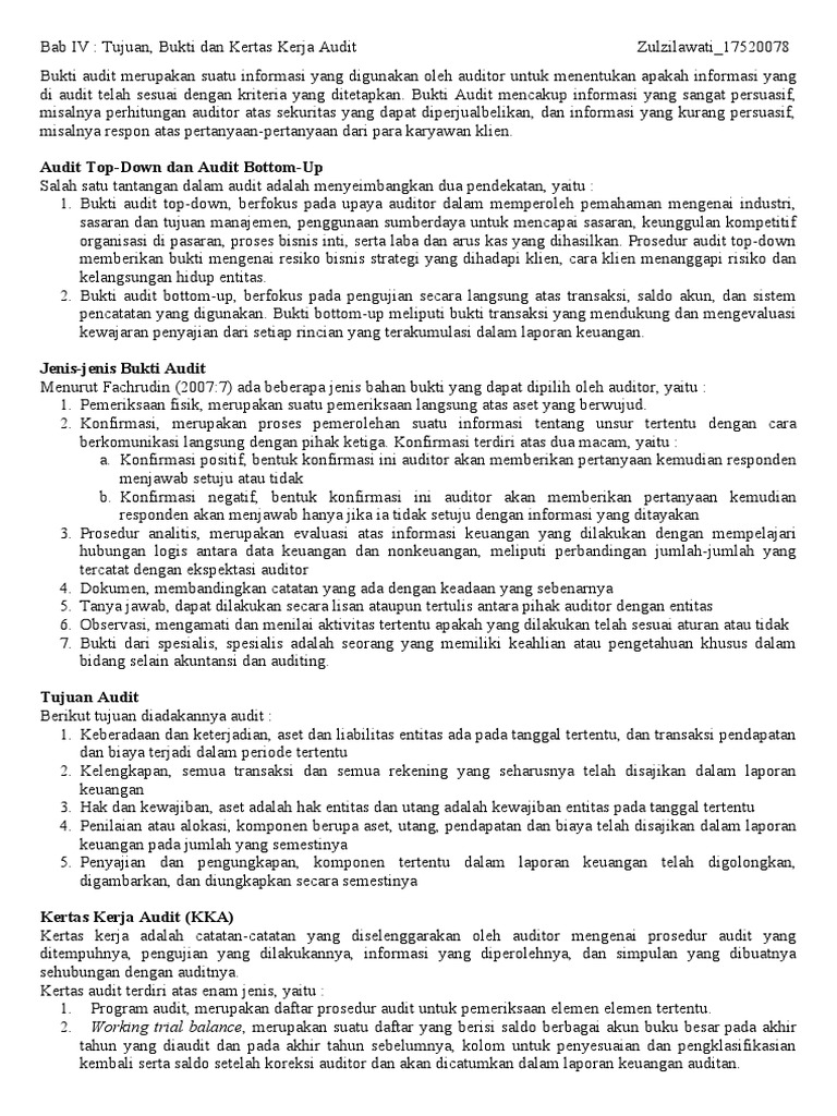 RMK IV - Tujuan, Bukti Dan Kertas Kerja Audit | PDF