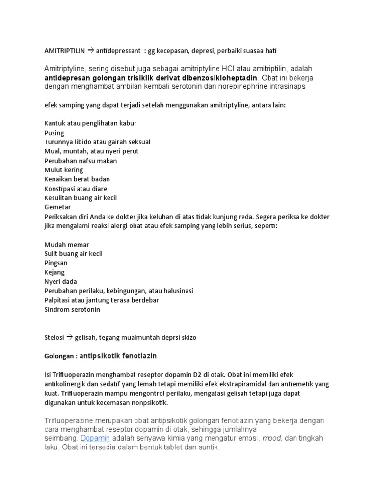 Obat Antidepresan dan Antipsikotik: Efek Samping dan Interaksi | PDF