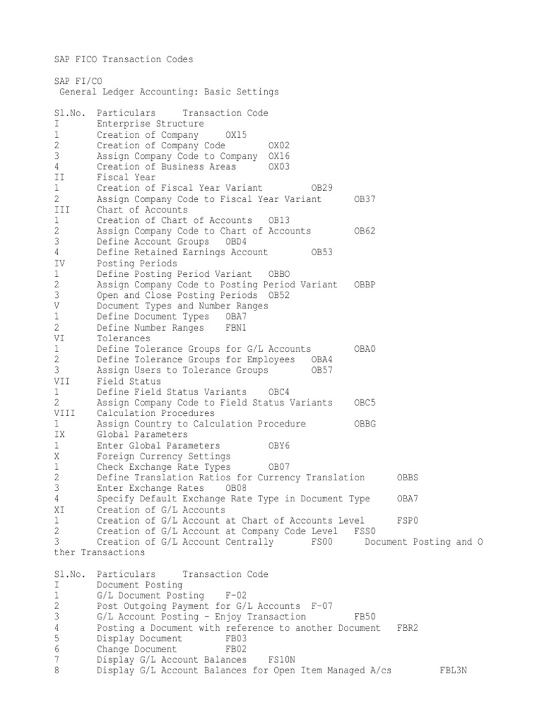 SAP FICO Transaction Codes | PDF | Depreciation | Invoice